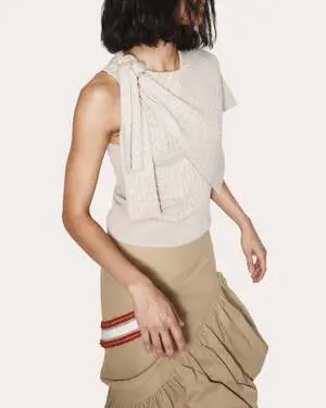 Hellessy Knit Knotted Cape Asymmetric Top - Neutral