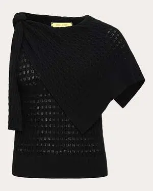 Hellessy Knotted Cape Asymmetric Top - Black