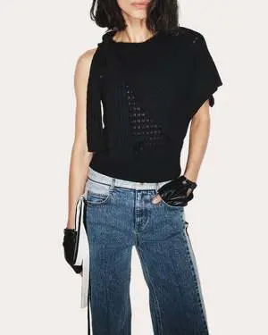 Hellessy Knotted Cape Asymmetric Top - Black