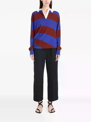 Proenza Schouler Corinna Striped Draped Polo Top - Blue