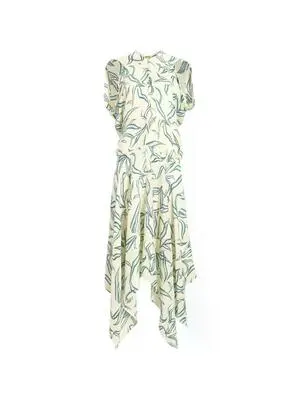 Proenza Schouler Pale Yellow Leaf-print Asymmetric Dress - Neutrals