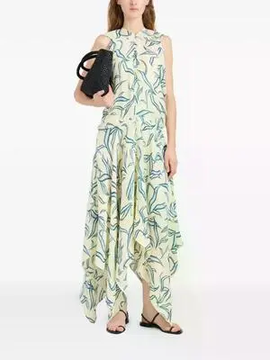 Proenza Schouler Pale Yellow Leaf-print Asymmetric Dress - Neutrals