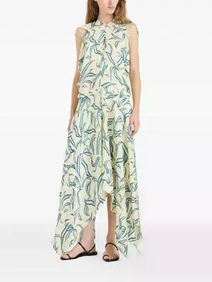 Proenza Schouler Pale Yellow Leaf-print Asymmetric Dress - Neutrals