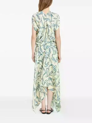 Proenza Schouler Pale Yellow Leaf-print Asymmetric Dress - Neutrals