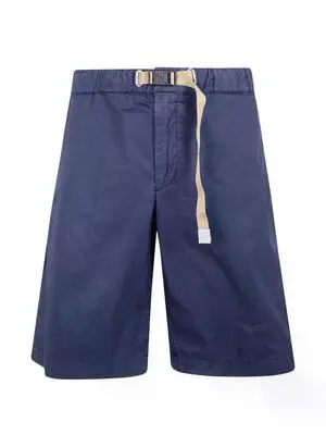 WHITE SAND Belted Cotton Knee Length Shorts - Blue