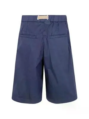WHITE SAND Belted Cotton Knee Length Shorts - Blue