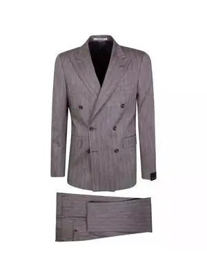 Tagliatore Herringbone Double-breasted Suit - Brown