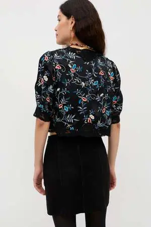 Rixo Botanical Embroidery Ursula Top - Black