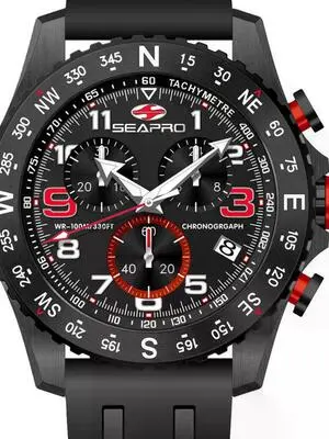 SEAPRO Gallantry 44mm Chronograph Watch - Black