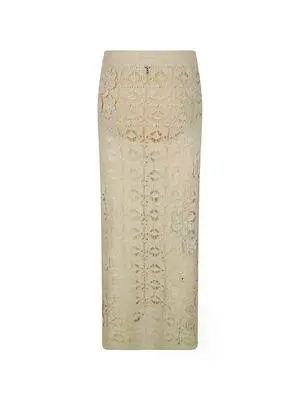 Pinko Floral-appliqué Crochet-knit Midi Skirt