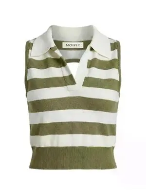 Monse Striped Polo-collar Top