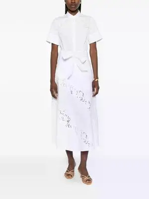 TWINSET Long Poplin And Broderie Anglaise Skirt - White