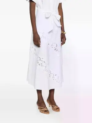 TWINSET Long Poplin And Broderie Anglaise Skirt - White