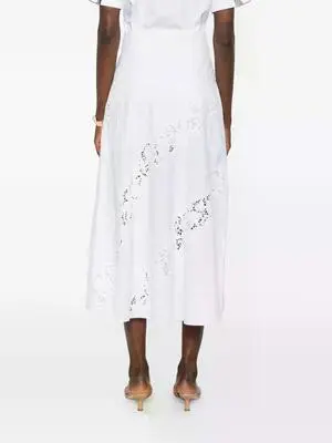 TWINSET Long Poplin And Broderie Anglaise Skirt - White