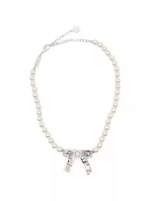 SHUSHU/TONG Foil Bow Pearl-embellished Necklace - Silver