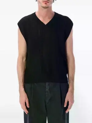 Auralee Ribbed Knit V-neck Vest - Black