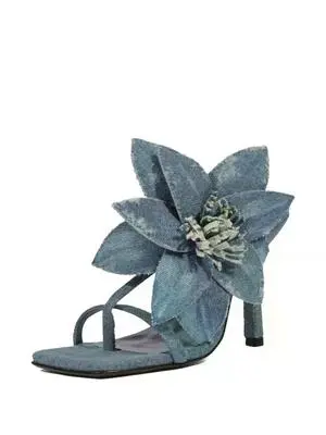 Schutz Floral-appliqué Denim Stiletto Sandals