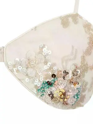 HUI MILANO Sequin-embellished Floral-patch Top