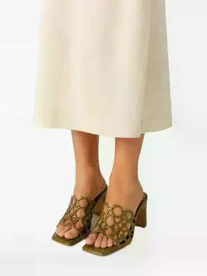 POCHE PARIS Croc-effect Cage Sandals - Green
