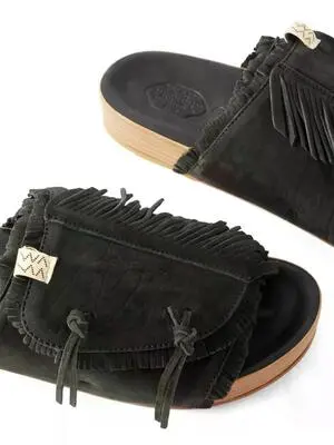 Visvim Fringed Suede Slides - Black