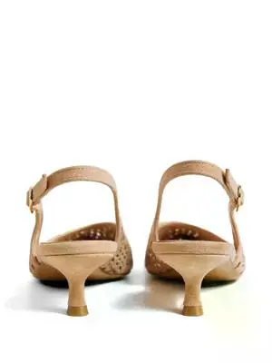 POCHE PARIS Perforated Slingback Kitten Heel Pumps - Neutrals