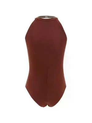 Brunello Cucinelli Precious Collar Halterneck Swimsuit - Brown