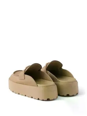 Prada Nubuck Flatform Mules - Neutrals