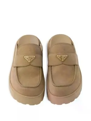 Prada Nubuck Flatform Mules - Neutrals