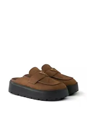 Prada Nubuck Flatform Mules - Brown