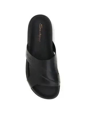 Santoni Crossover Strap Flat Sandals - Black