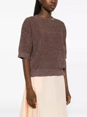 Brunello Cucinelli Metallic-effect T-shirt - Brown
