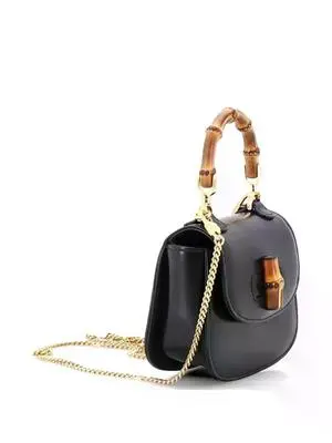 Gucci Bamboo 1947 Top Handle Leather Super Mini Crossbody Bag - Black