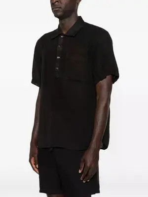 120% Lino Short-sleeve Chest-pocket Shirt - Black