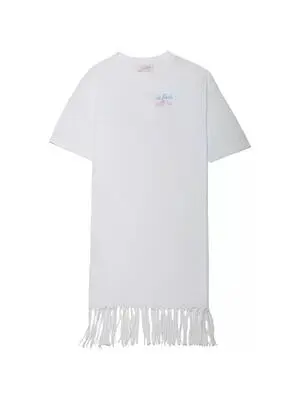 MC2 SAINT BARTH Logo-print Fringed Mini Dress - White