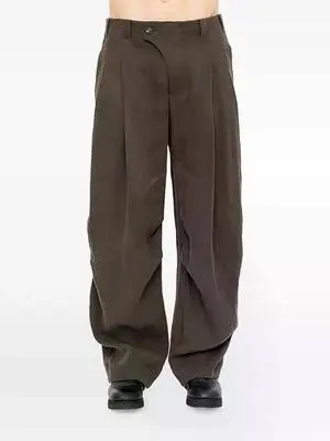 DEVOA Pleated Wide-leg Trousers - Brown
