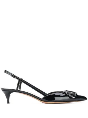 Valentino Garavani Vlogo Signature Leather Slingback Pumps - Black