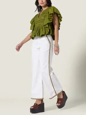 SCARLETT POPPIES Wide Leg Trousers With Gold Trim