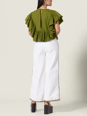 SCARLETT POPPIES Wide Leg Trousers With Gold Trim
