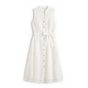 YUMI Flower Broderie Anglaise Cotton Shirt Dress - White