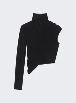 COURRÃ¨GES Asymmetrical Twist Jersey Top - Black