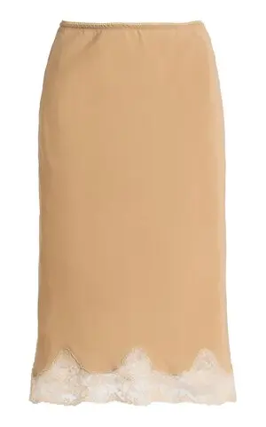 Saint Laurent Lace-trimmed Silk Midi Skirt - Neutral
