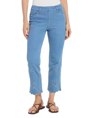 Lyssé Billie High Rise Cropped Straight Jeans With Eyelet Detail - Bleached Blue