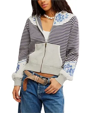 Free People Lydia Zip Up Jacket - Grey Combo