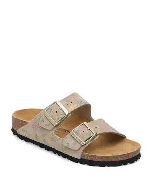 BIRKENSTOCK Arizona Suede Embroidered Slide Sandals - Sandcastle