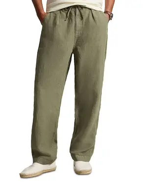 Polo Ralph Lauren Relaxed Fit Pleated Linen Trousers Green