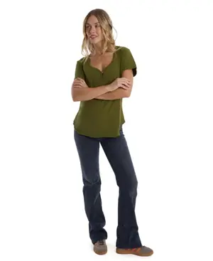 WILT CLOTHING Henley Short Sleeve Shirttail Tee - Moss