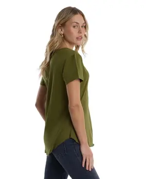 WILT CLOTHING Henley Short Sleeve Shirttail Tee - Moss