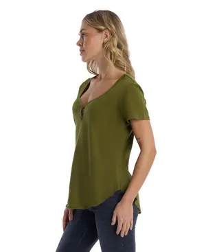 WILT CLOTHING Henley Short Sleeve Shirttail Tee - Moss