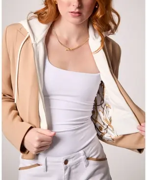 BLUE REVIVAL Chloe Cropped Double Breasted Hooded Blazer
