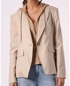 BLUE REVIVAL Helen Blazer With Hoodie Insert - Sand Herringbone
